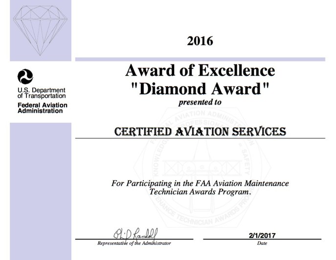 CAS Receives FAA AMT Diamond Award of Excellence