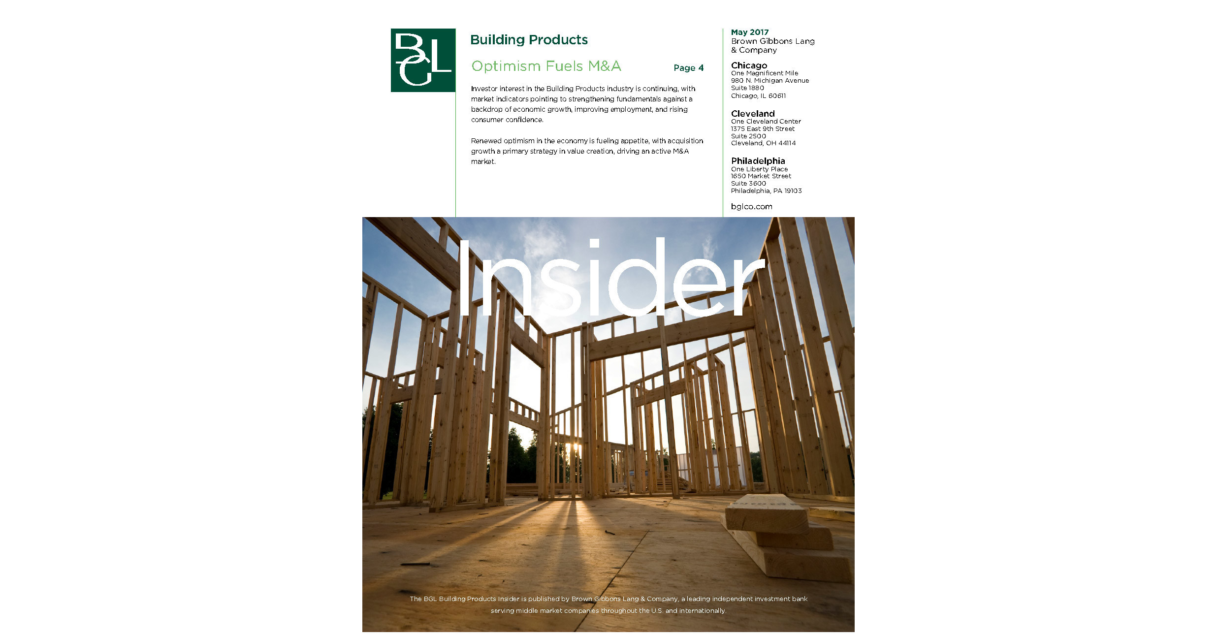Brown Gibbons Lang: Momentum Builds in Building Products M&A