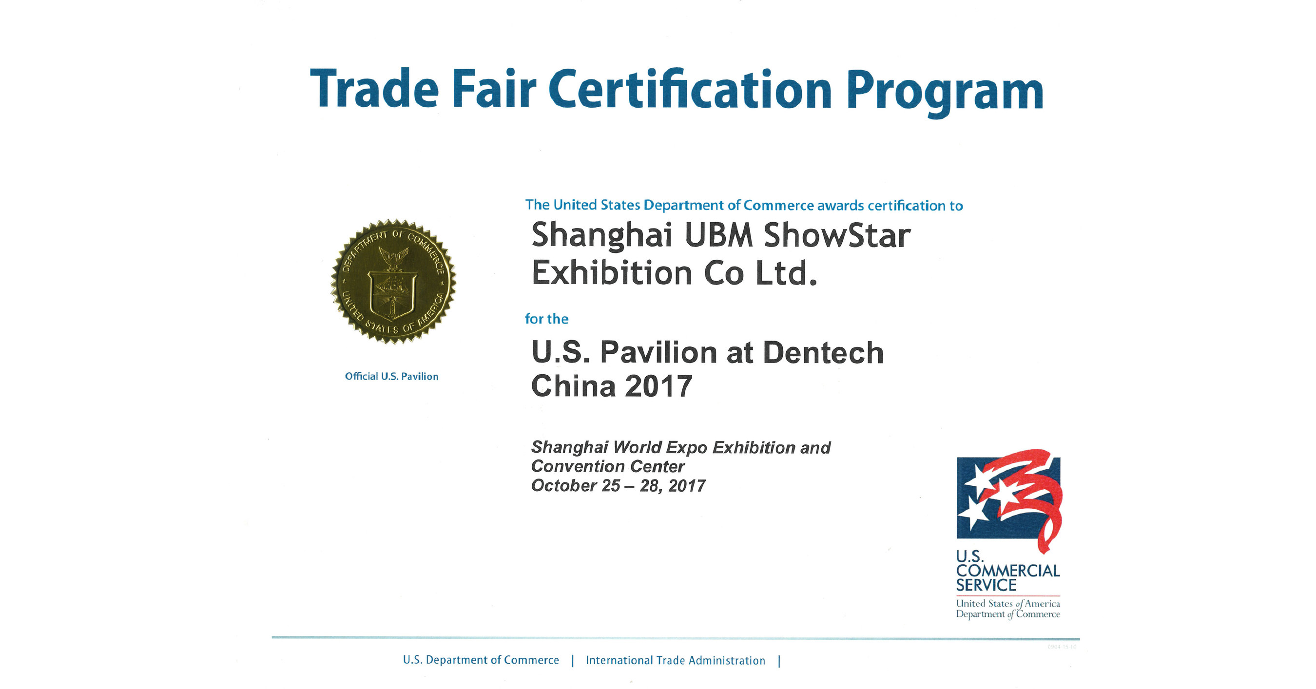 Trade Fair Certification for U.S. Pavilion at DenTech China 2017