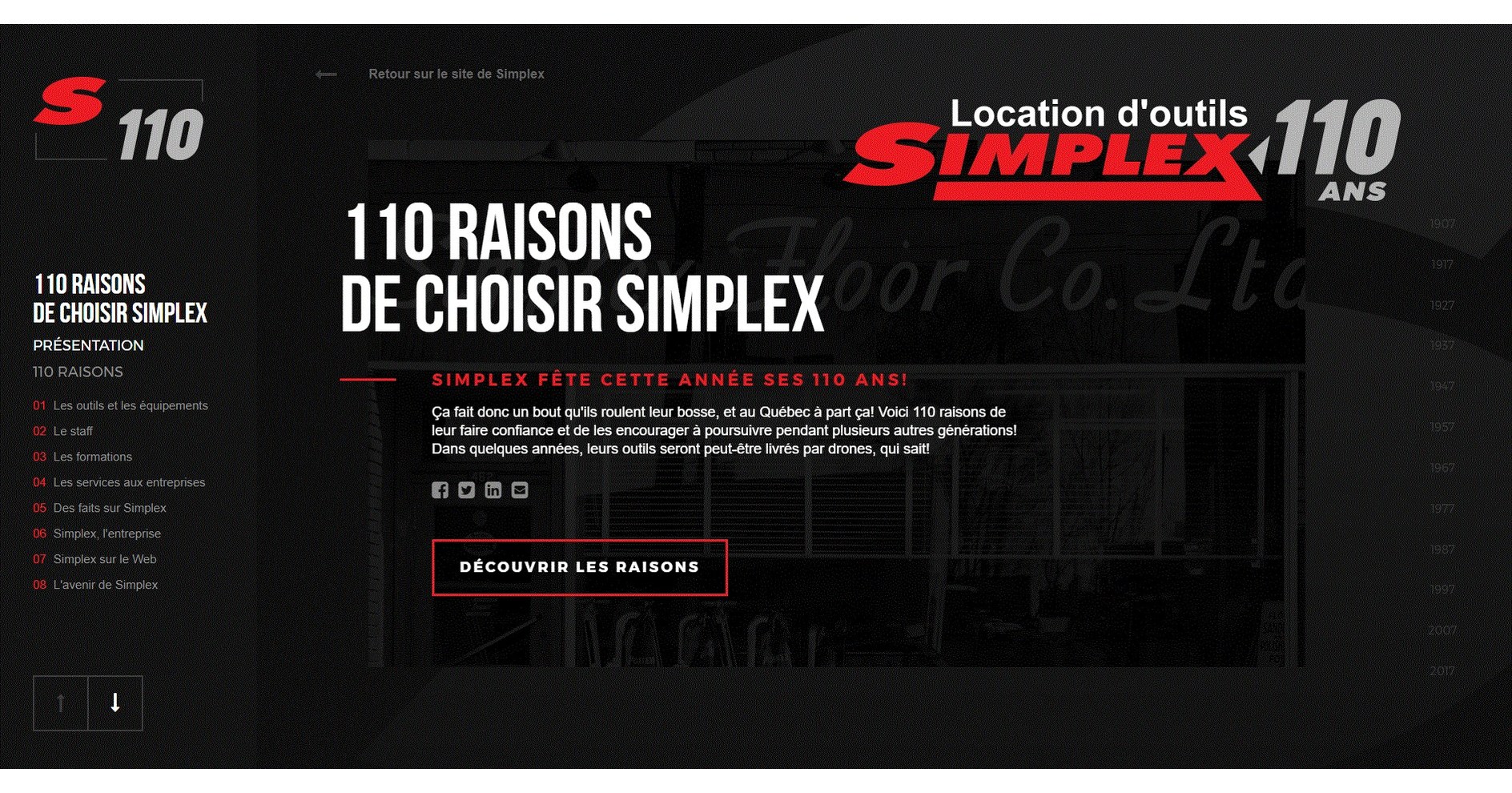 Location d'outils Simplex crée un site spécial pour souligner son 110e anniversaire