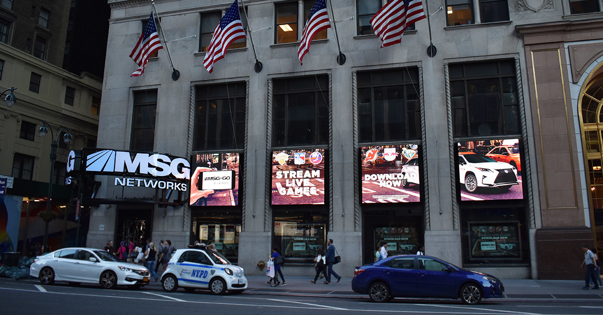SNA Displays Installs LED Video Screens Outside MSG Networks Penn Plaza ...