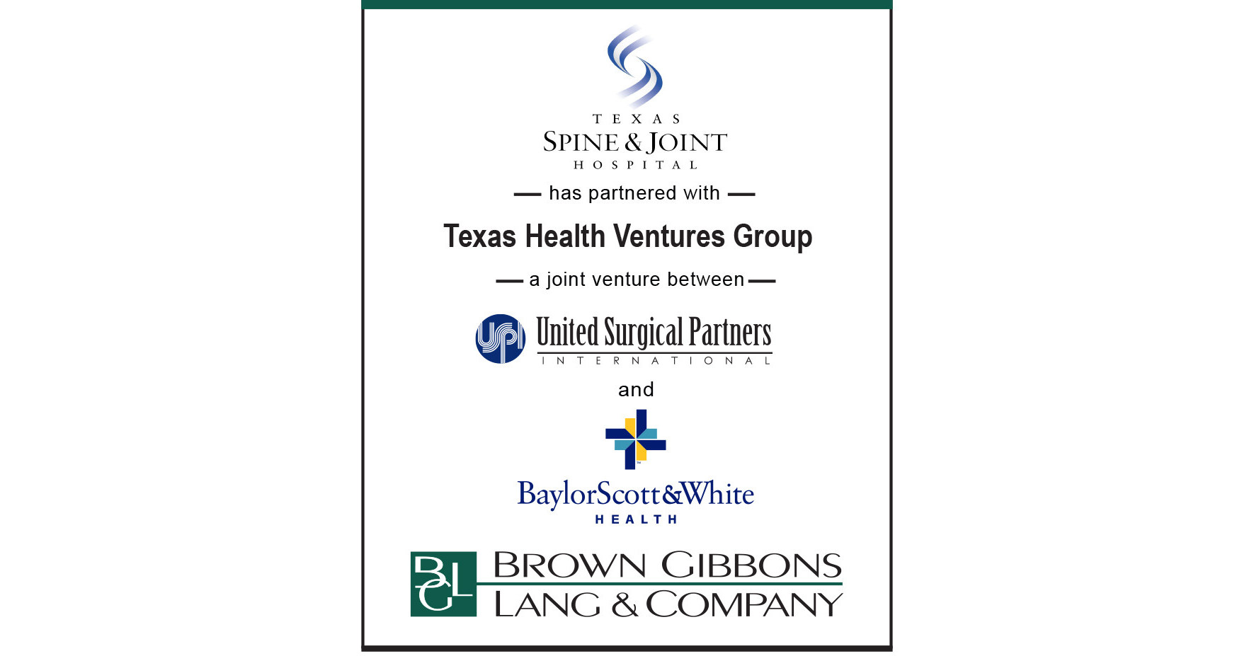 BGL Advises Texas Spine & Joint Hospital in its Partnership with Baylor ...