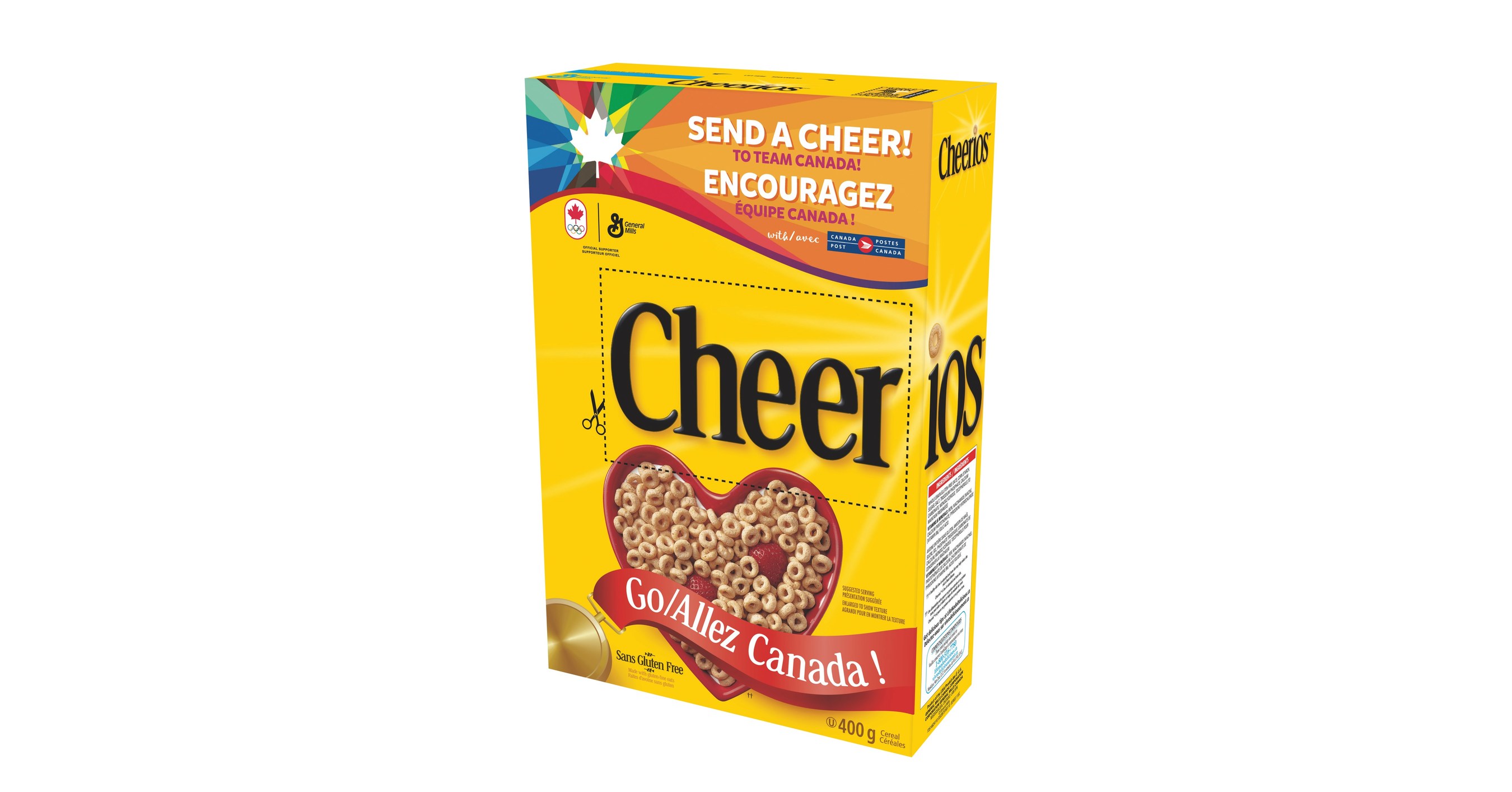 Iconic yellow Cheerios box altered to cheer for Team Canada