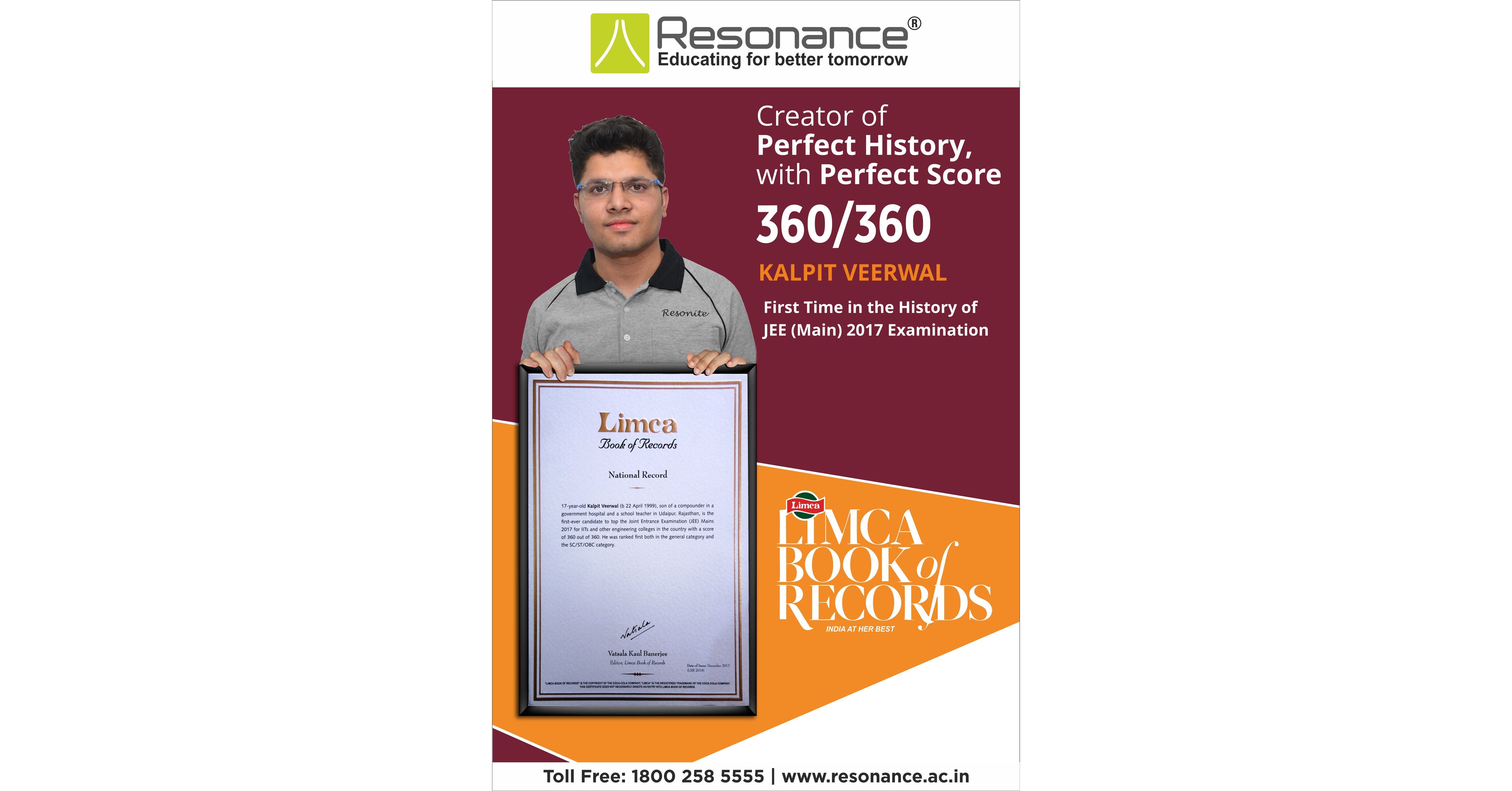 RESONANCE Student Creates National Record, Gets Registered in Limca ...