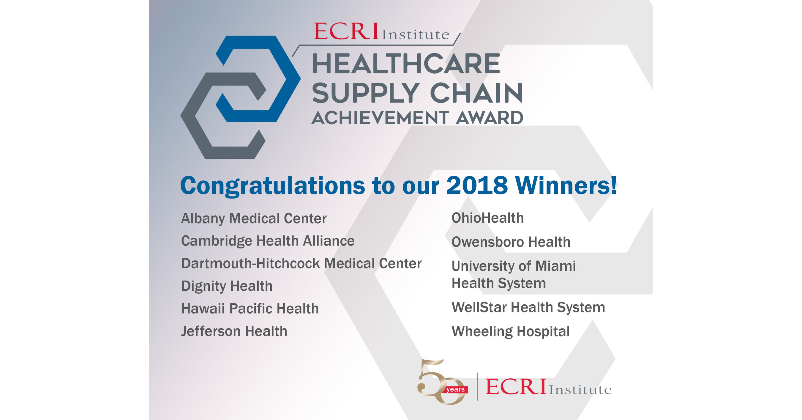 ECRI Institute Announces Winners of 2018 Healthcare Supply Chain ...
