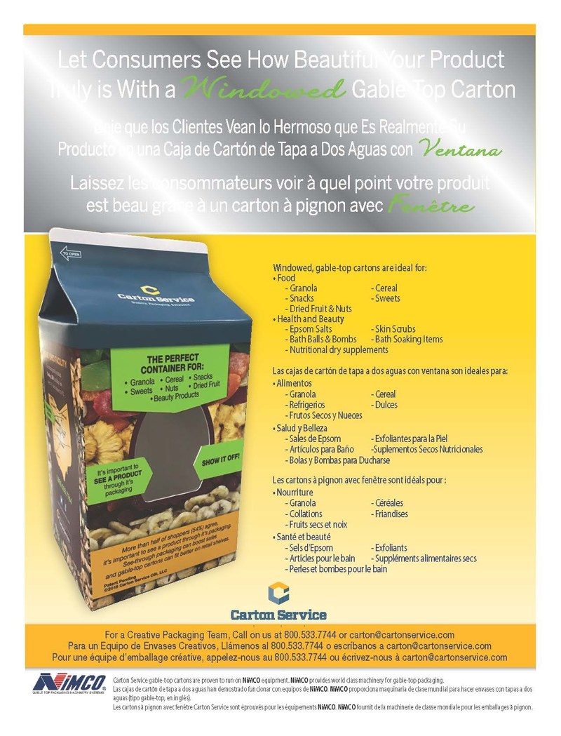 Windowed Gable-Top Cartons Now Available from Carton Service