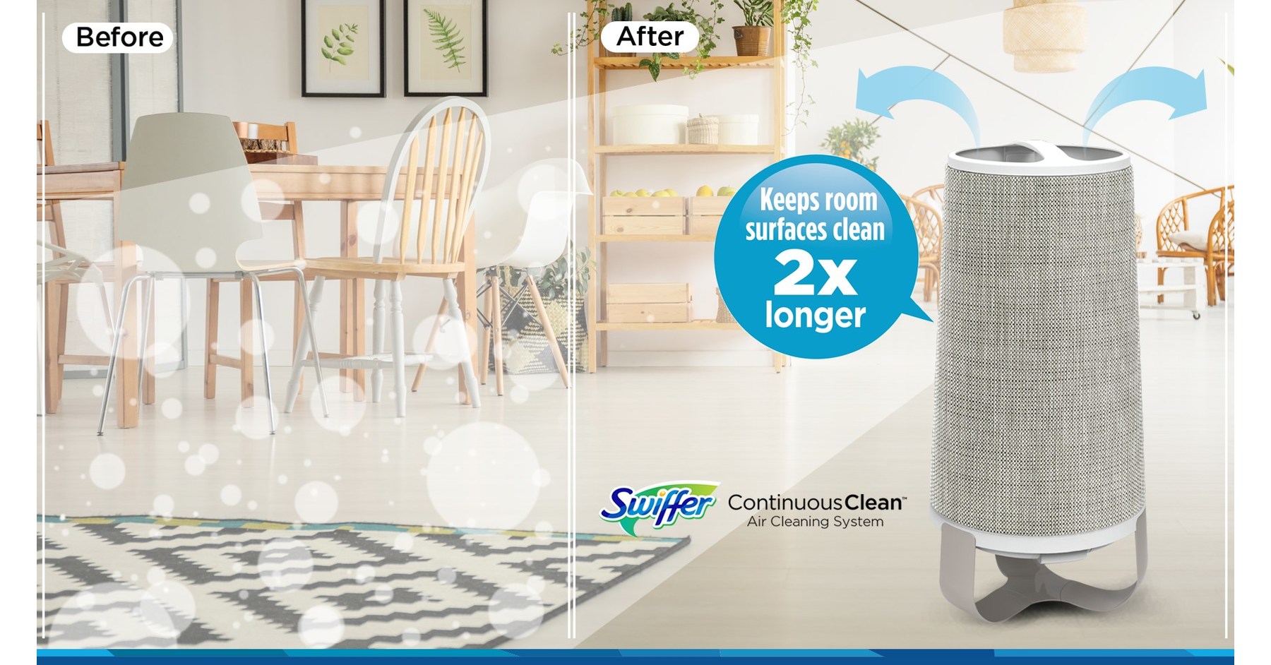Swiffer™ Continuous Clean™ keeps room surfaces clean 2x longer, giving ...