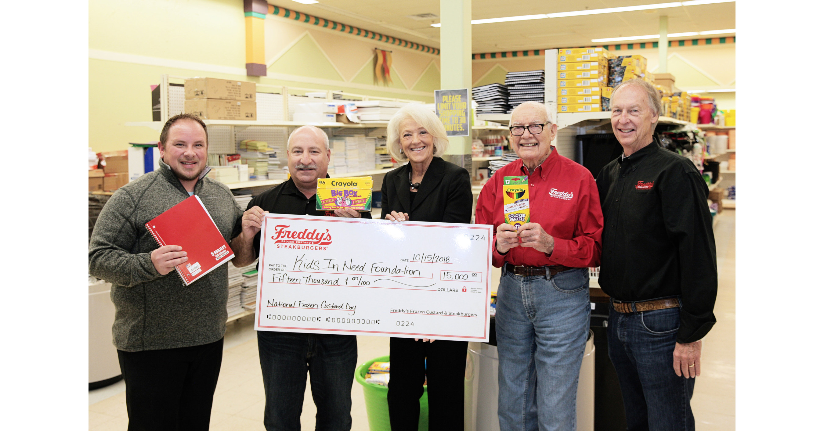 Freddy's Donates $15,000 to Kids in Need Foundation