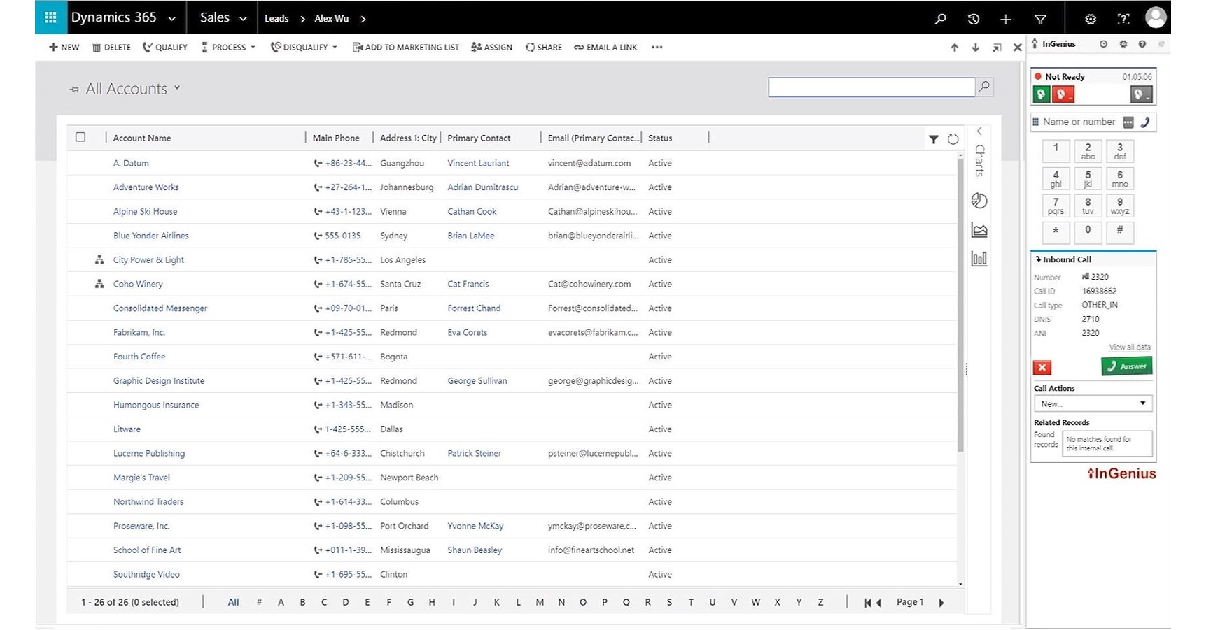 InGenius CTI with Microsoft Dynamics 365 Channel Integration Framework