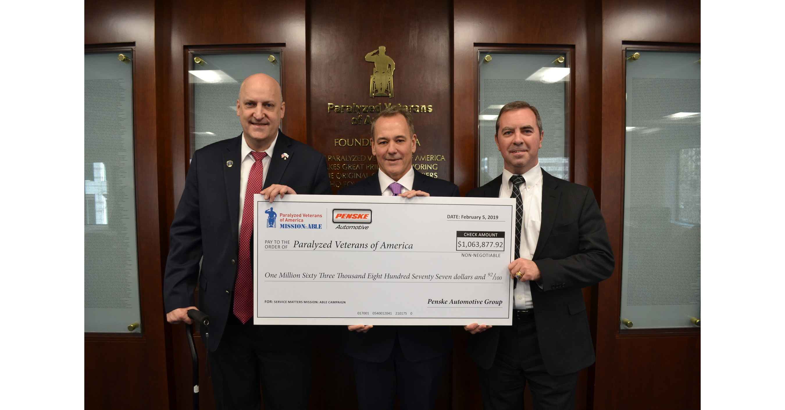 Paralyzed Veterans of America Receives Over $1 Million through Penske ...