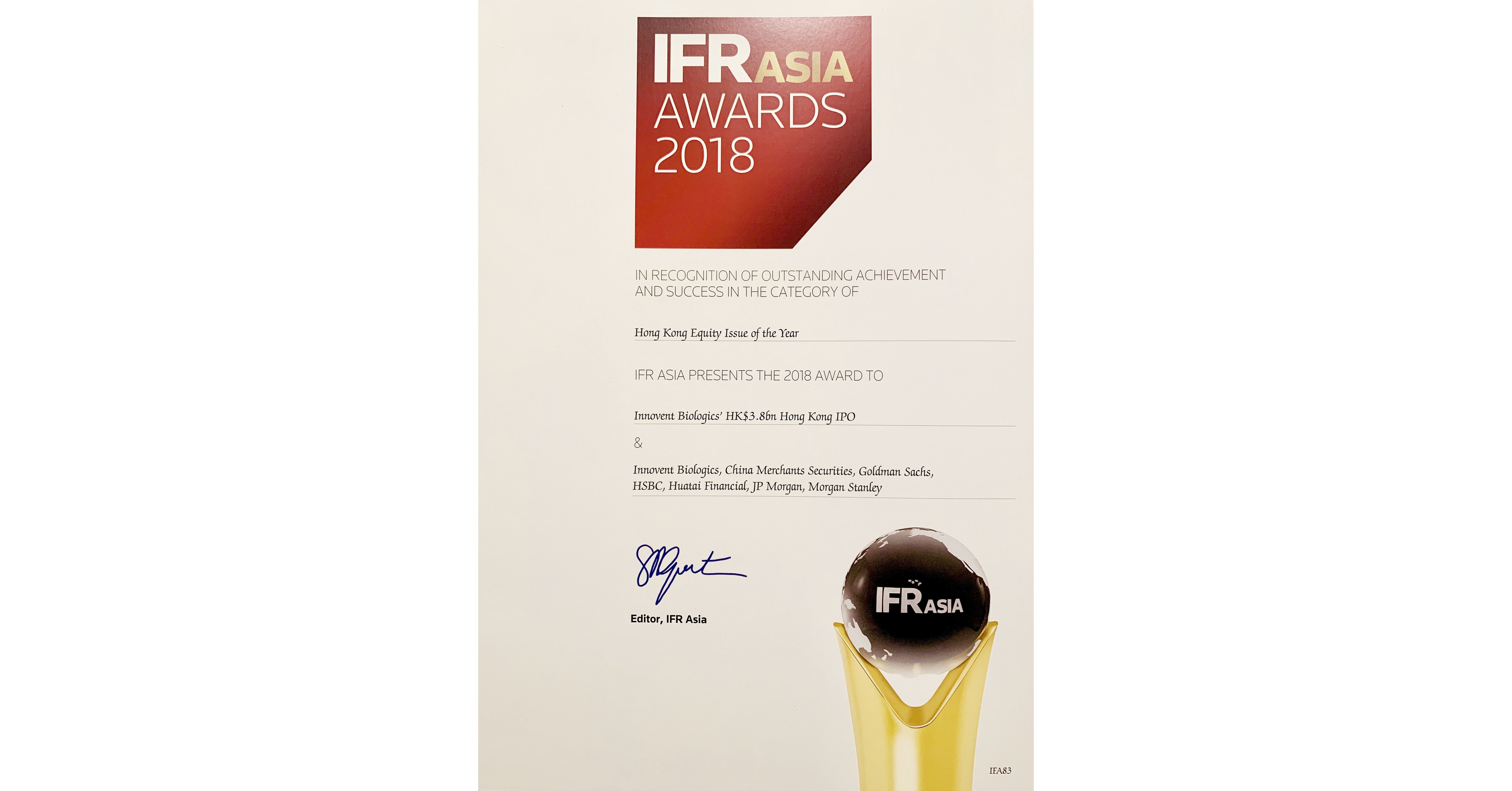 Innovent Receives IFR Asia-Pacific IPO of the Year 2018 and IFR Asia ...