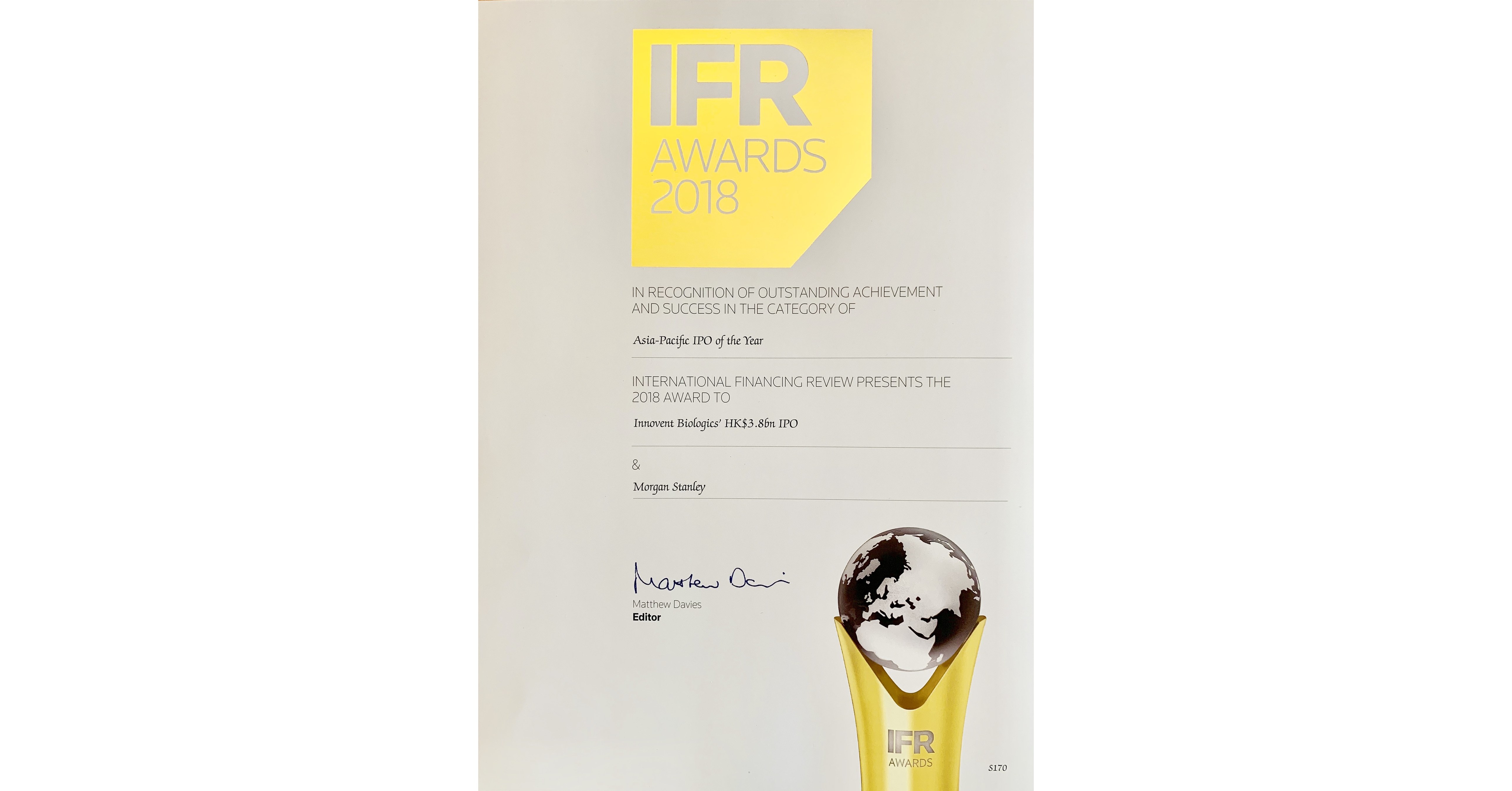 Innovent Receives IFR Asia-Pacific IPO of the Year 2018 and IFR Asia ...