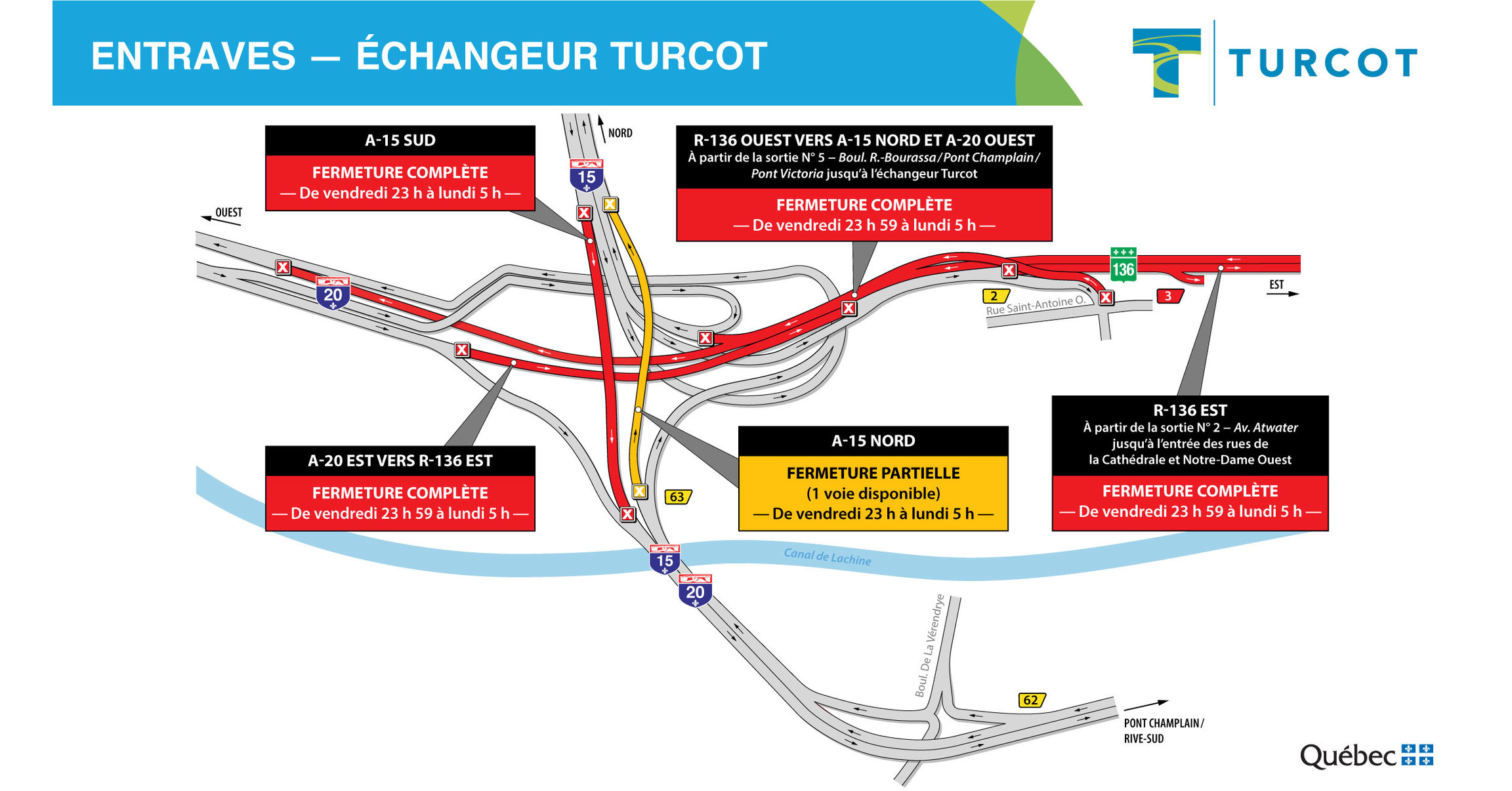 Projet Turcot - Fermetures dans l'échangeur Turcot durant la fin de ...