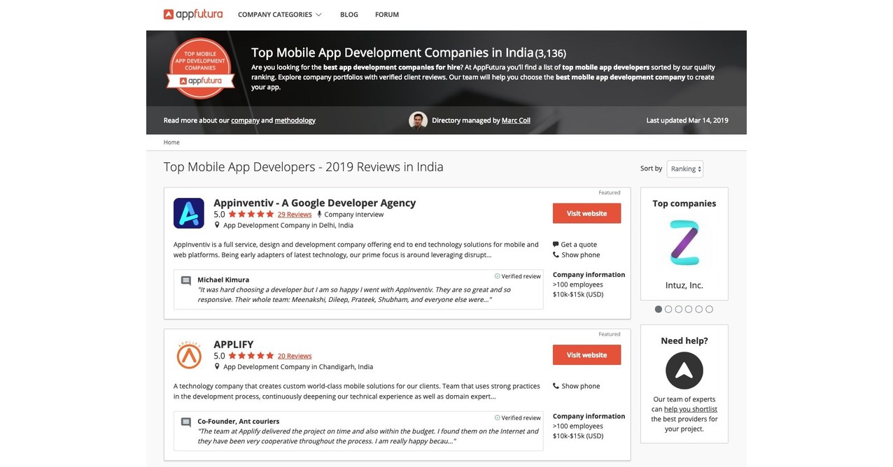 AppFutura Presents the Best App Development Companies in India of March 2019