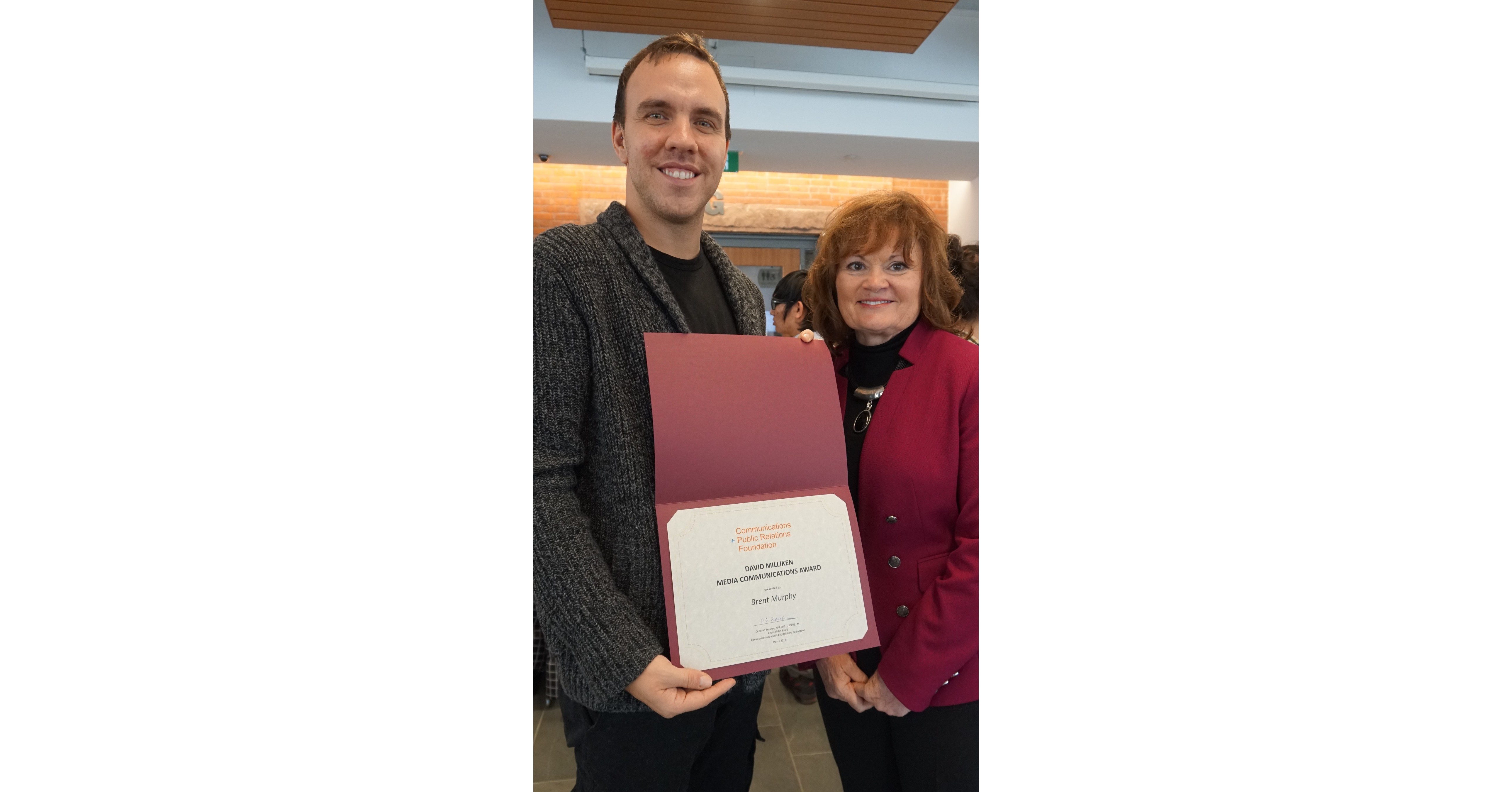 Brent Murphy awarded the 2019 David Milliken Media Communications Award