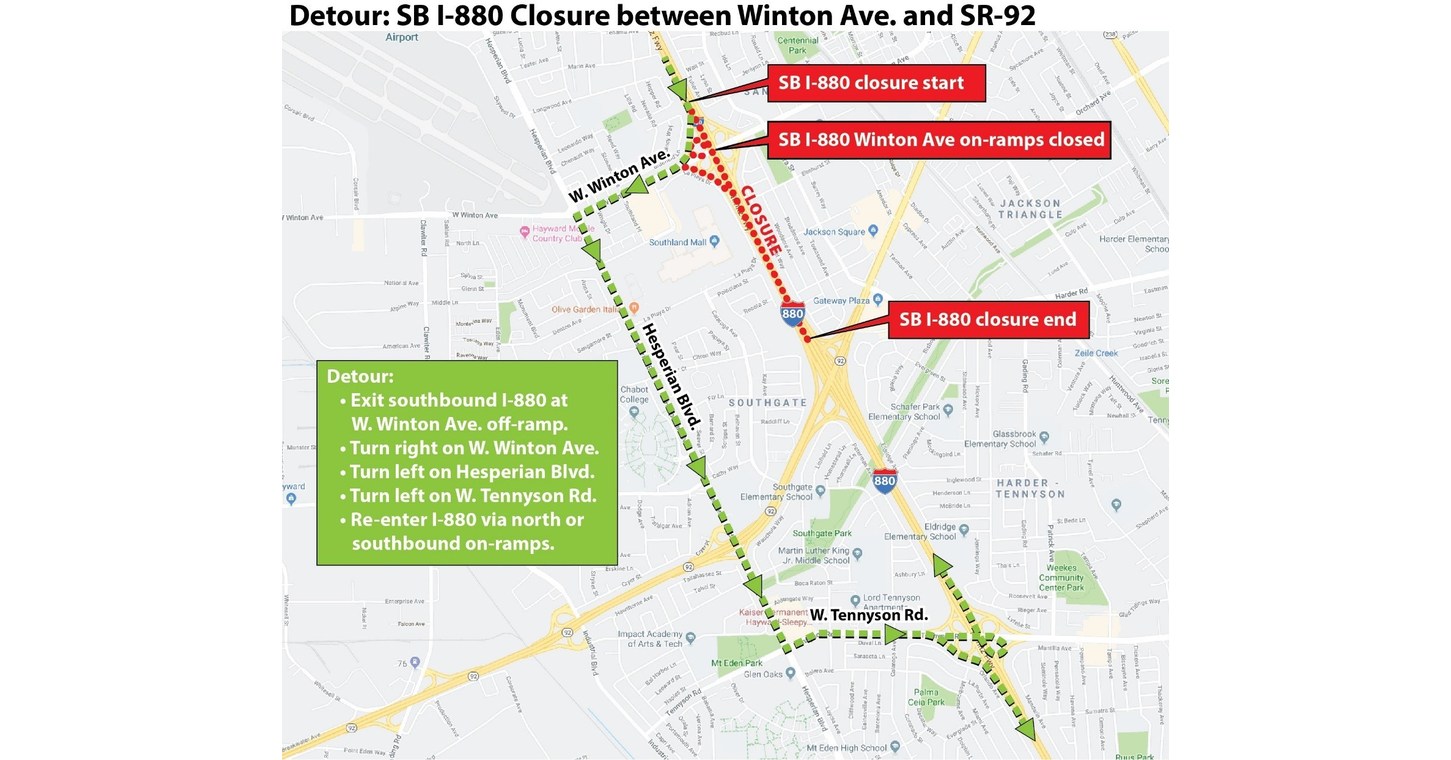 TRAFFIC ADVISORY: Overnight Closures of Southbound I-880 in Hayward ...