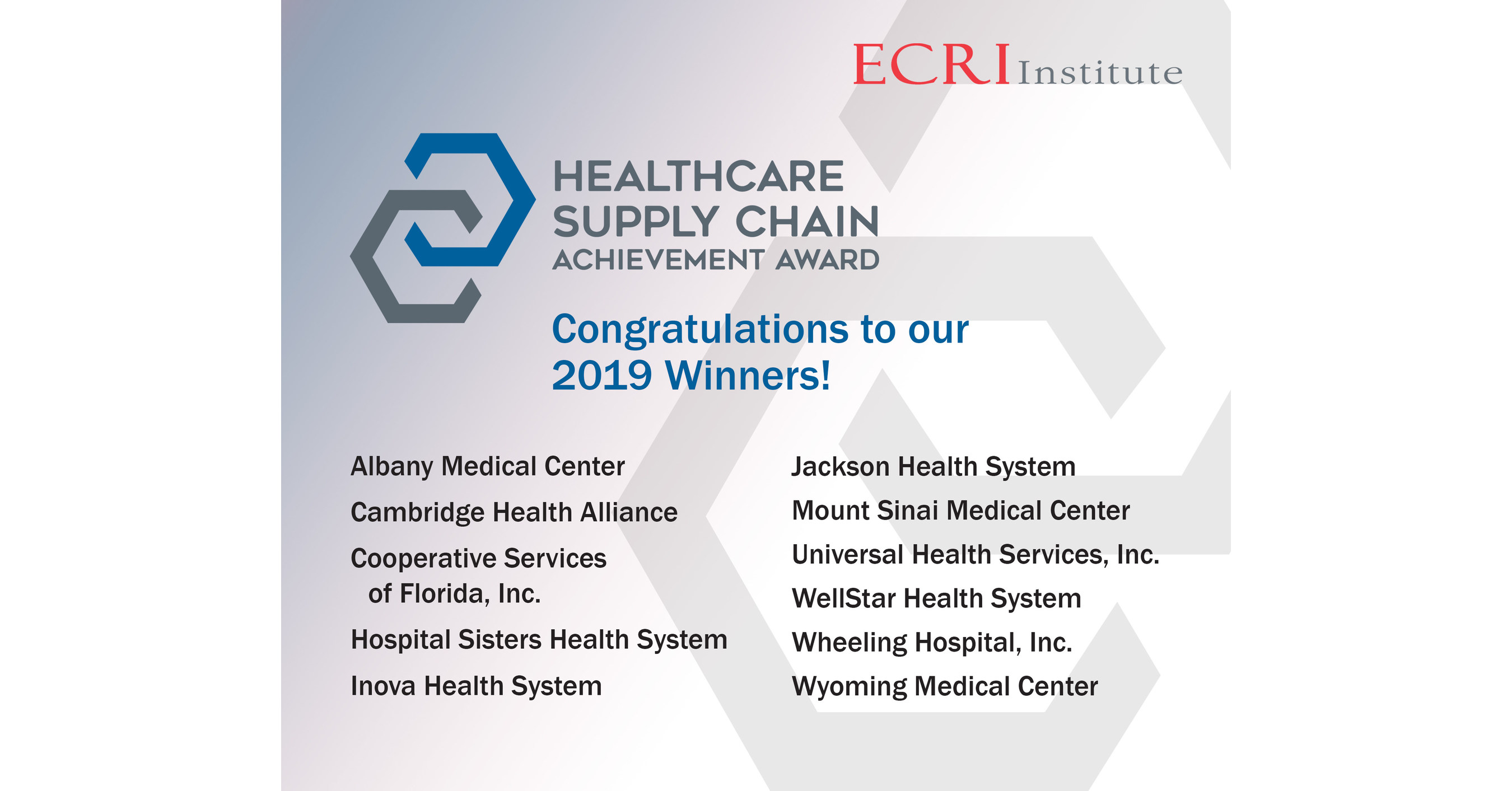 ECRI Institute Announces Supply Chain Achievement Award Winners